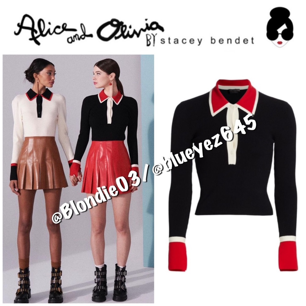 Alice + Olivia Pia Ribbed Knit Polo Sweater S - Gem